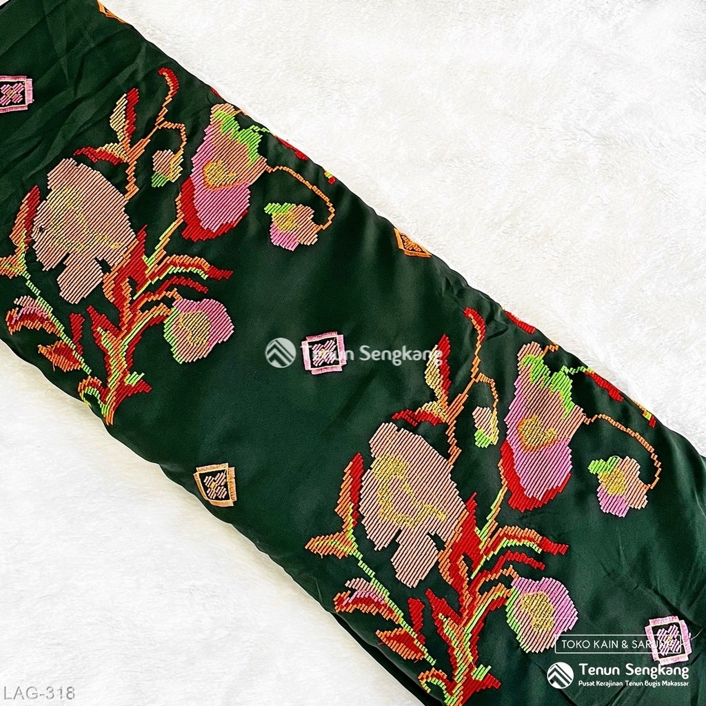 Jual Kain Tenun Sulam Motif Bunga Lagosi Bahan Tenun Sutra Bugis ...