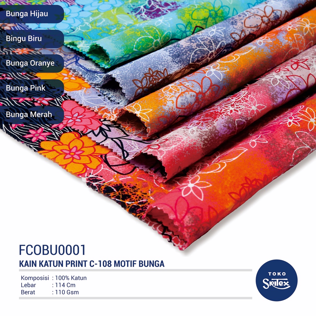 Jual Toko Sritex Kain Katun Print Bunga 0001 Premium Ekspor C108. Harga ...