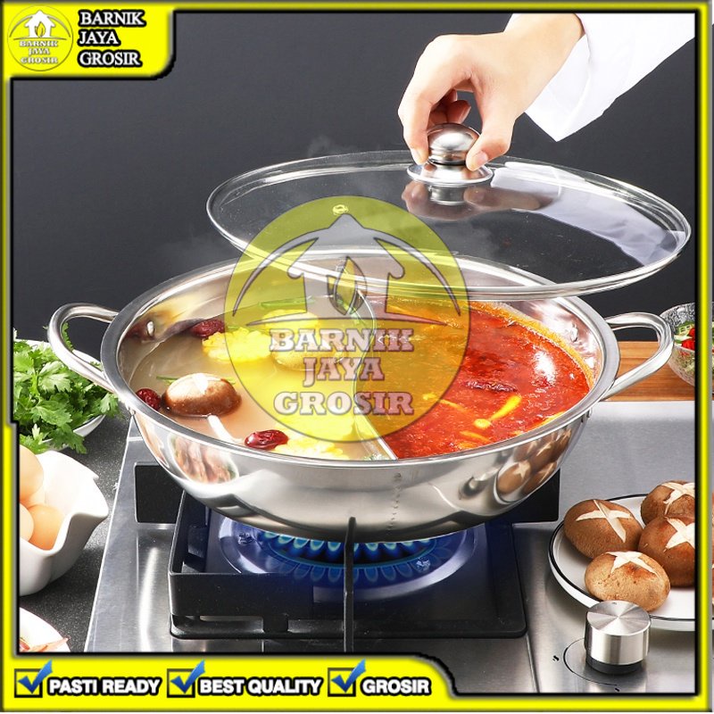 Jual [BJG] PANCI SHABU HOT POT 2 SEKAT TUTUP KACA STEAMBOAT 30CM 30 CM ...