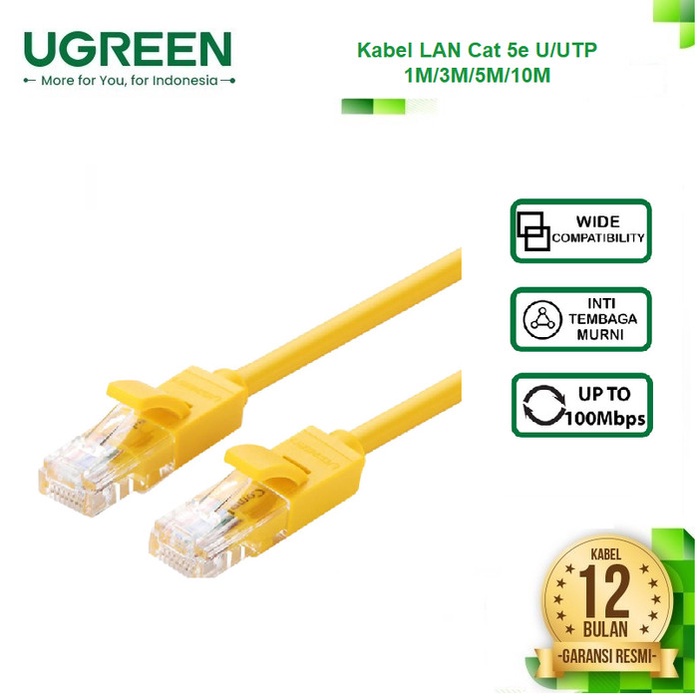 Jual UGREEN Kabel LAN Cable Internet UTP RJ45 Cat5E Cat5 Cat 5 1M 3M 5M 10M | Shopee Indonesia