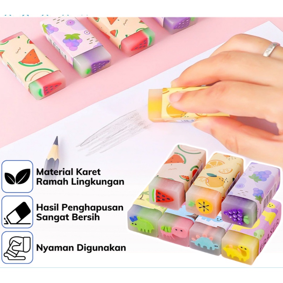 Jual Penghapus Pensil/ Penghapus Karet Transparan Motif Buah dan Dino ...