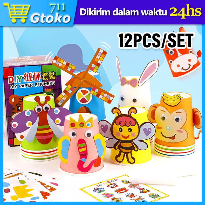 Jual Gelas Kertas Stiker Tempel DIY Prakarya Menempel Gelas Kertas ...