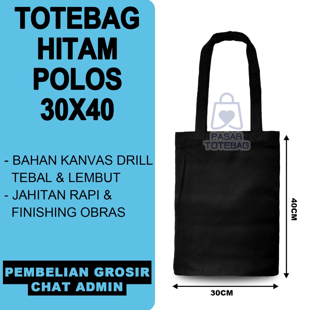 Jual ToteBag Hitam POLOS Tas Tote bag Canvas Bisa Custom Nama Gambar Full Warna Bebas Kanvas ...