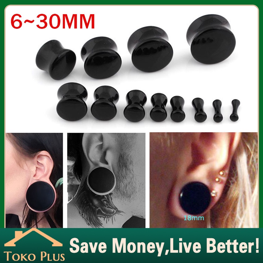 Jual 2Pcs Piercing Plug Earring Full Black Acrylic 6mm - 30mm Pembesar ...