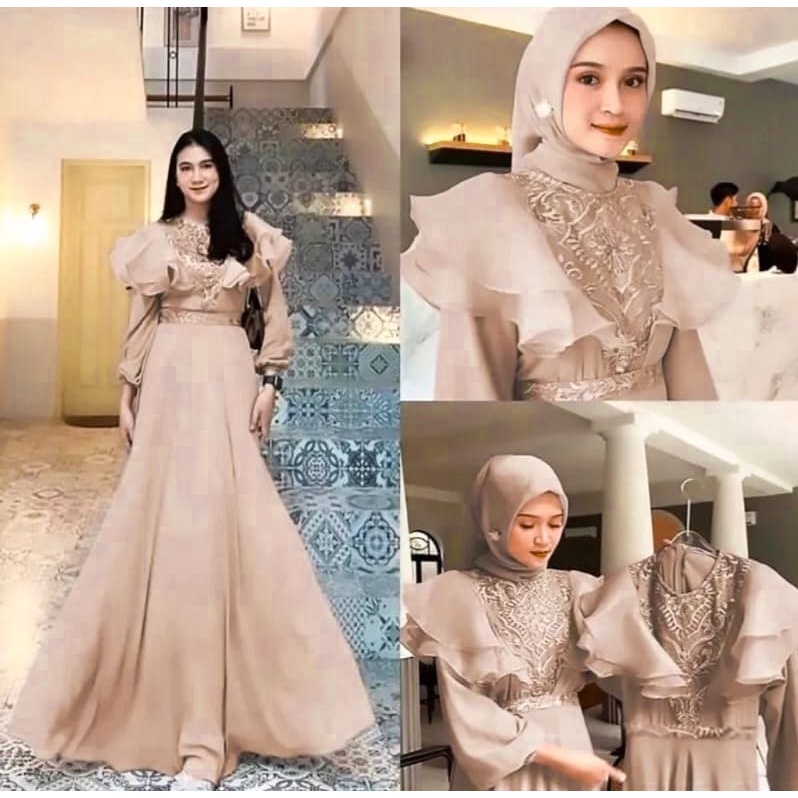 Jual Meghan Dress Gamis Brukat Organza Mewah Gaun Pesta Maxi Muslim ...