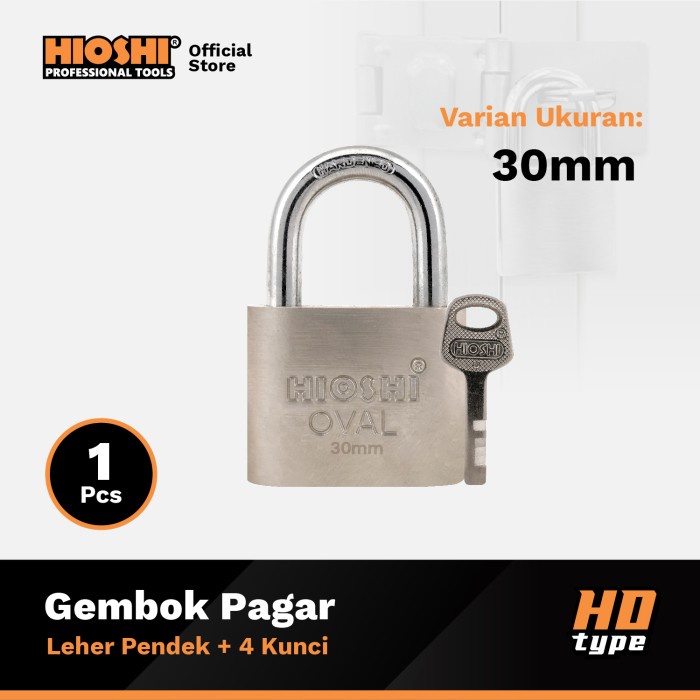 Jual HIOSHI /Gembok Oval/LEHER PENDEK/Besi/Baja/Pagar/Satin/30 40 50 60 ...