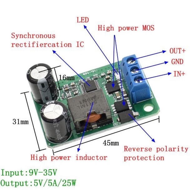 Jual DC-DC Step Down Buck Converter Power Supply Module 24V 12V 9V to 5V 5A ADL27 | Shopee Indonesia