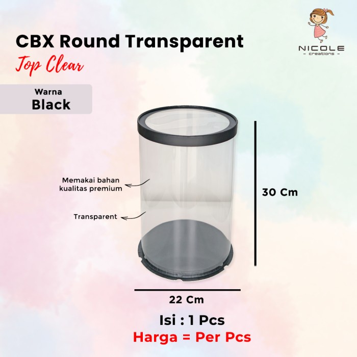 Jual Cake Box Top Clear Round Mika Transparant/ Packaging Kue 22x22x30 ...