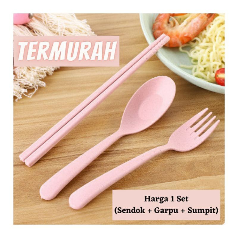 Jual Sendok Set Jerami Alat Makan Souvenir Korean Sumpit Travel Gandum ...