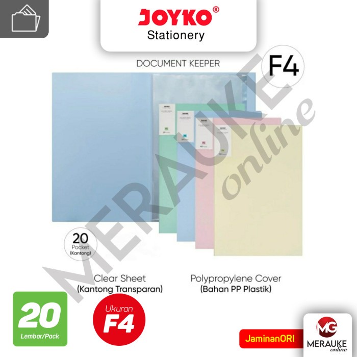 Jual JOYKO Clear Holder Document Keeper DK-B20F4 Pastel F4 Isi 20 ...