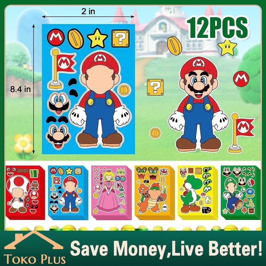 Jual 12Pcs Kartun Mario Teman Anak Anime DIY Puzzle Stiker Orang Tua ...