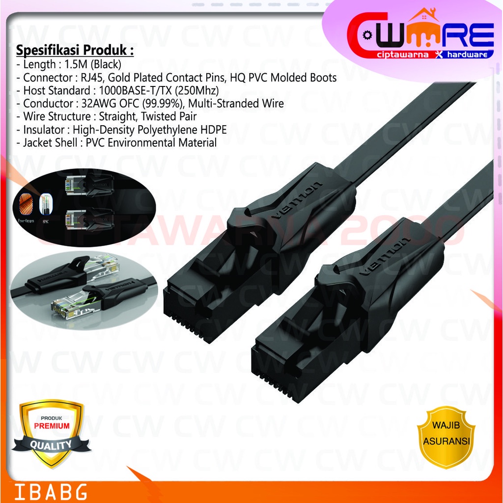 Jual Vention Kabel Lan RJ45 Cat6 Cat 6 Kabel Internet Jaringan Flat 1.5 ...