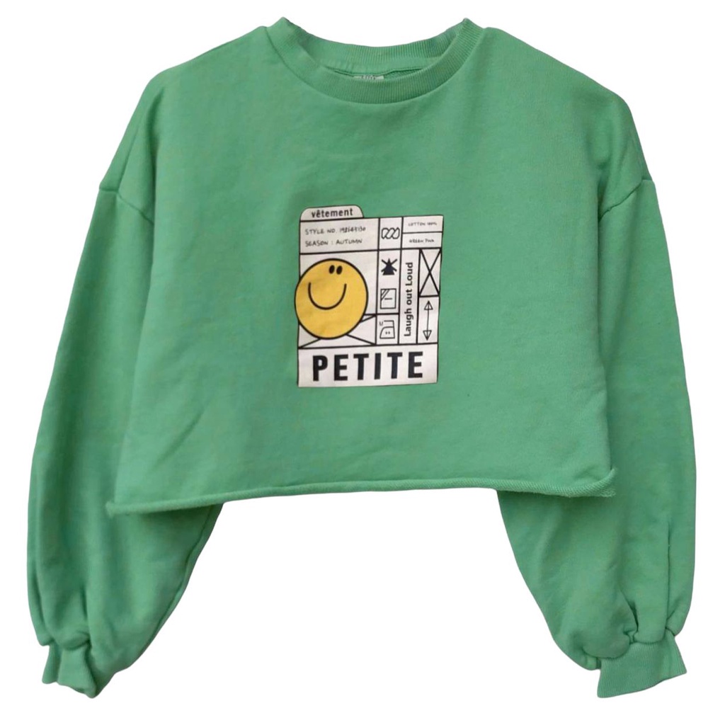 Jual SWEATER SWITER SWETER PETITE SMILE VETEMENT CREWNECK CROP TOP (IC ...
