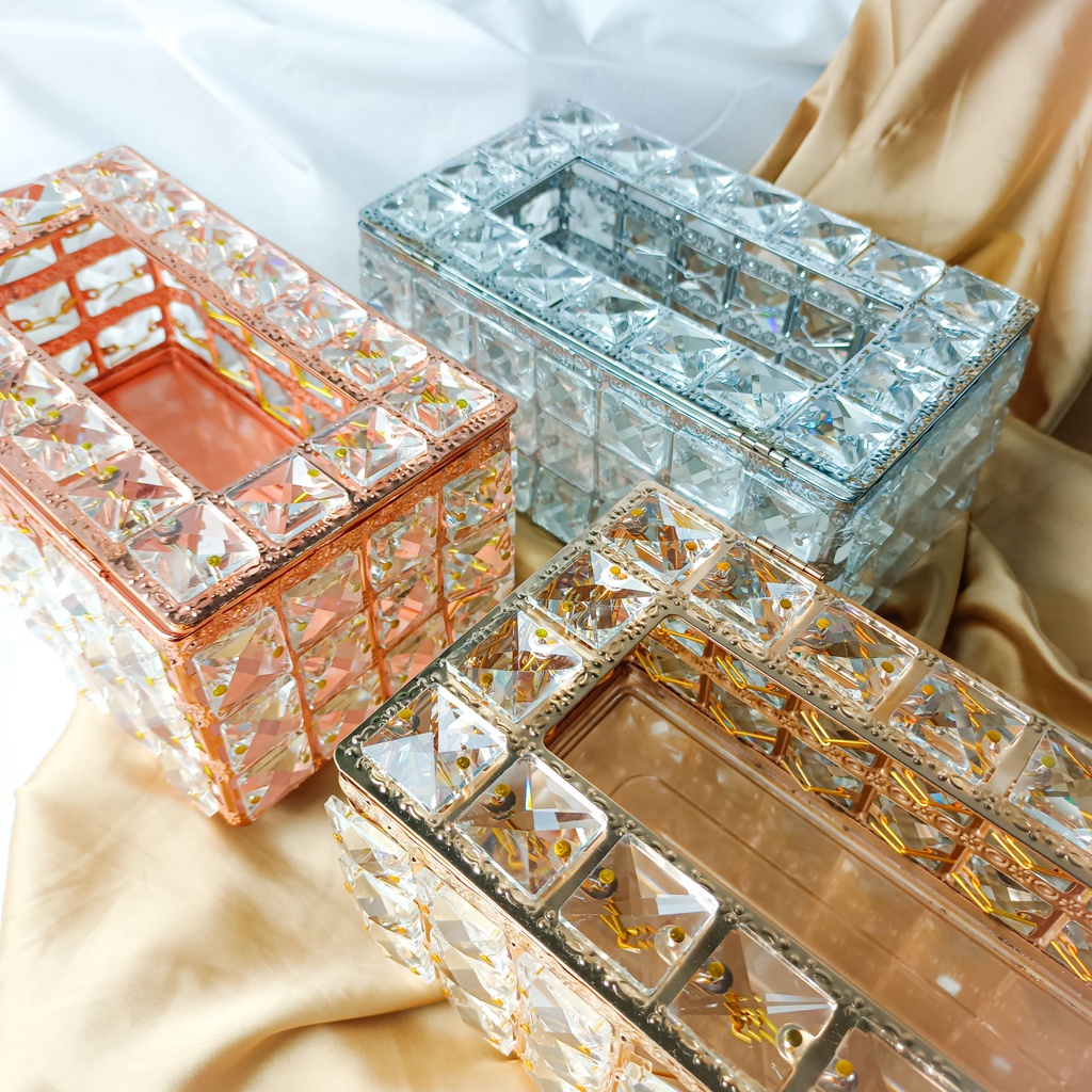 Jual Tempat Tissue Full Kristal Bentuk Kotak Warna Gold dan Silver ...