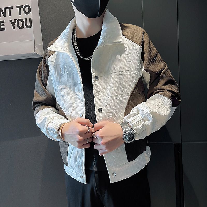 Jual Men's New British Spliced Heavy Industry Letter Coat | Shopee ...
