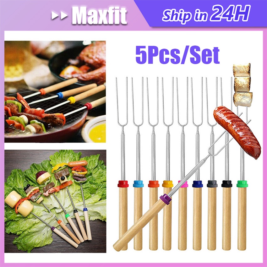 Jual 5PCS BBQ Tusuk Sate Stainless Steel Extendable Reusable Garpu ...