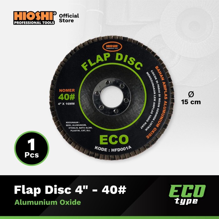 Jual HIOSHI Flap Disc Amplas Susun 4"x 16mm Alumunium Oxide #40 Eco ...