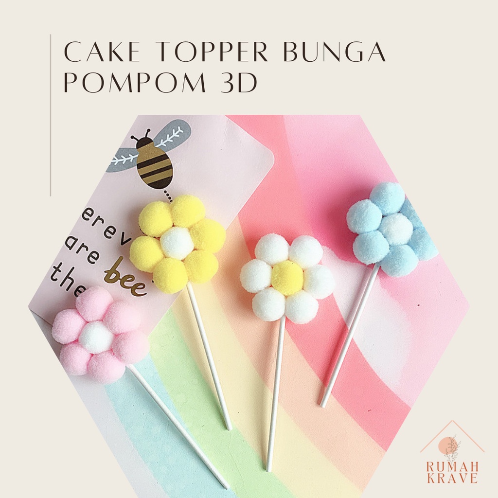 Jual RUMAH KRAVE - Cake Topper Bunga Pompom 3D Flower | Shopee Indonesia