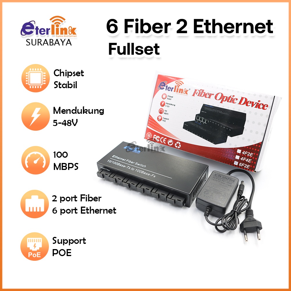 Jual 100Mbps 6 port sc Fiber 2 port RJ45 Fiber Optic Ethernet Converter ...