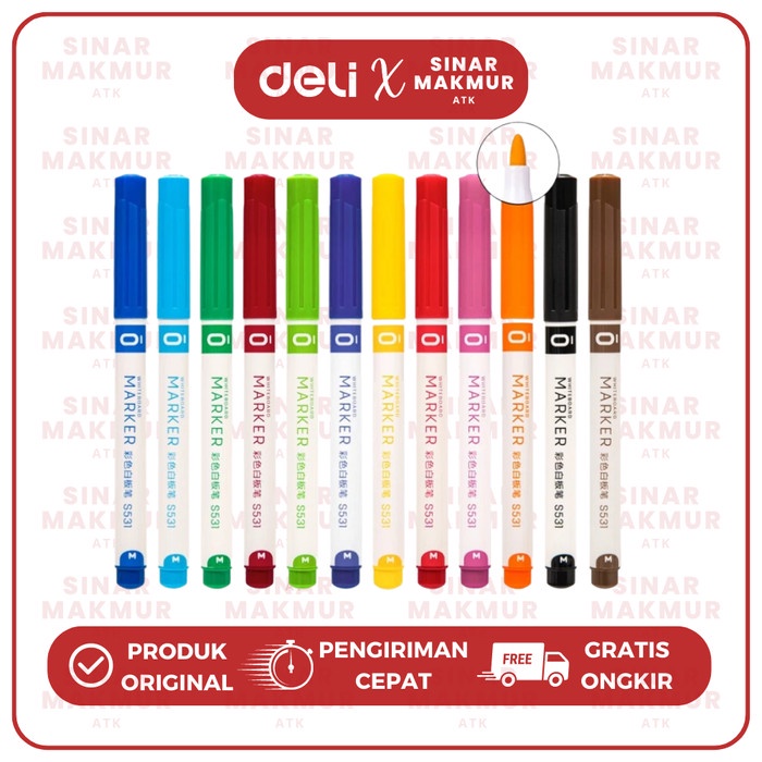 Jual Whiteboard Marker 12 Color/Spidol Papan Tulis 12 Warna DELI S531 ...