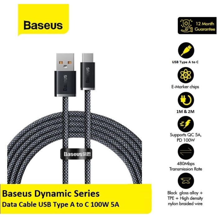 Jual Baseus Dynamic Kabel Fast Charger USB Type A to C 100W 5A 1M 2M ...