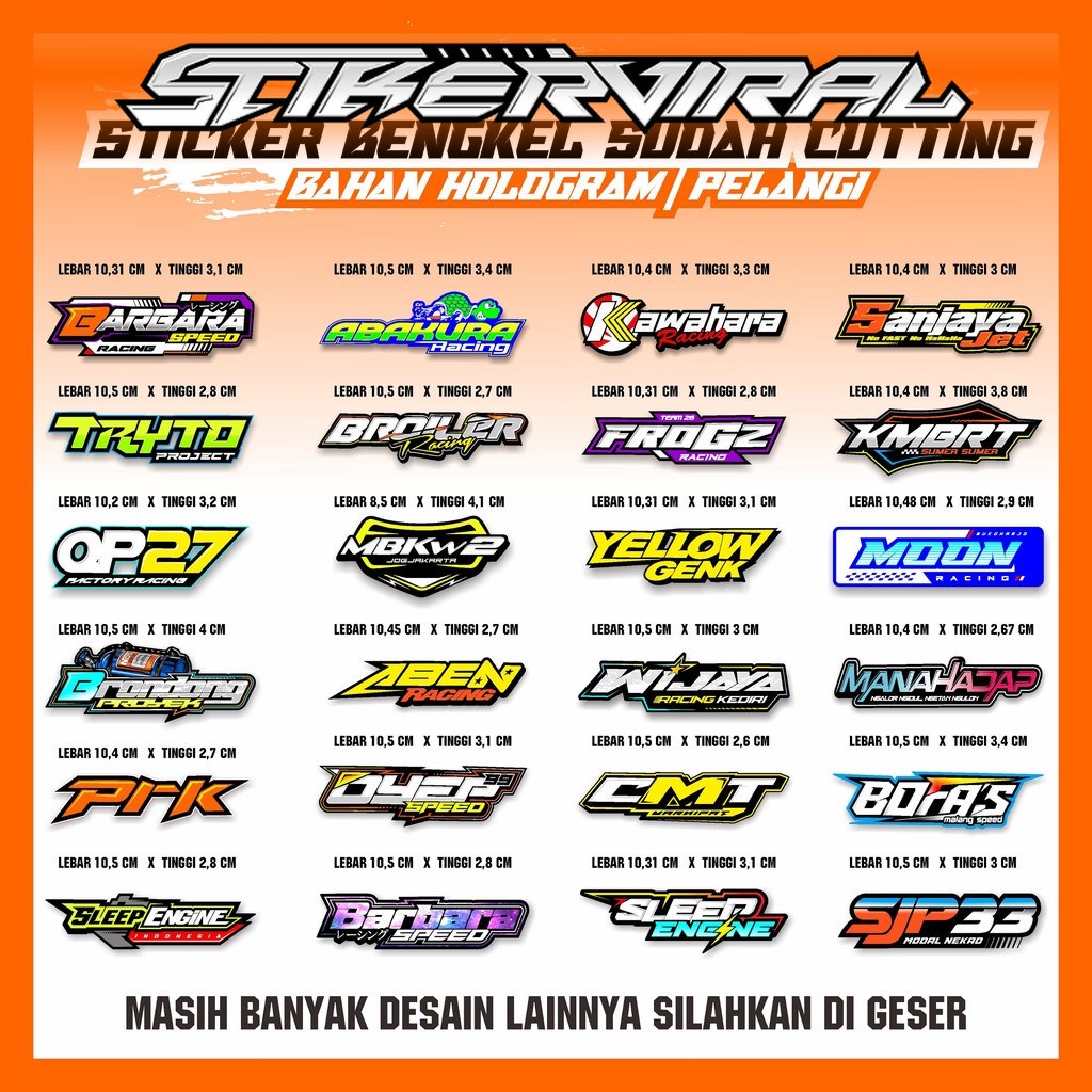 Jual sticker bengkel lengkap terbaru viral / sticker bengkel hologram ...