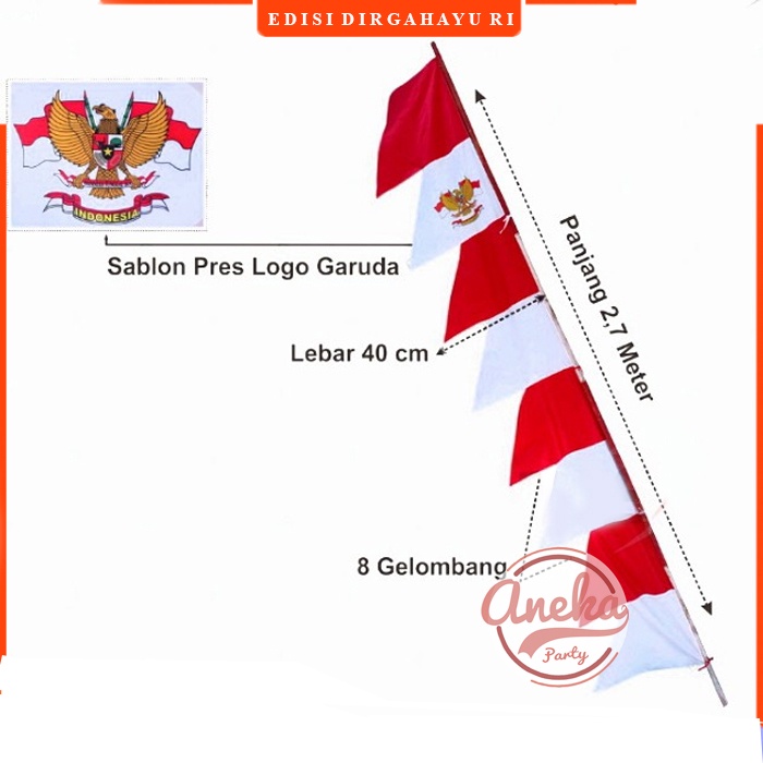 Jual Bendera Umbul Umbul Merah garuda Putih zig zag / bendera HUT garuda agustus / bendera tiang ...