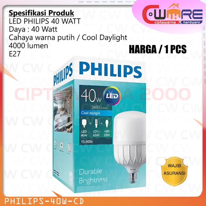 Jual Lampu Philips Led True Core 30 40 50 W Watt 6500K Cool Daylight ...