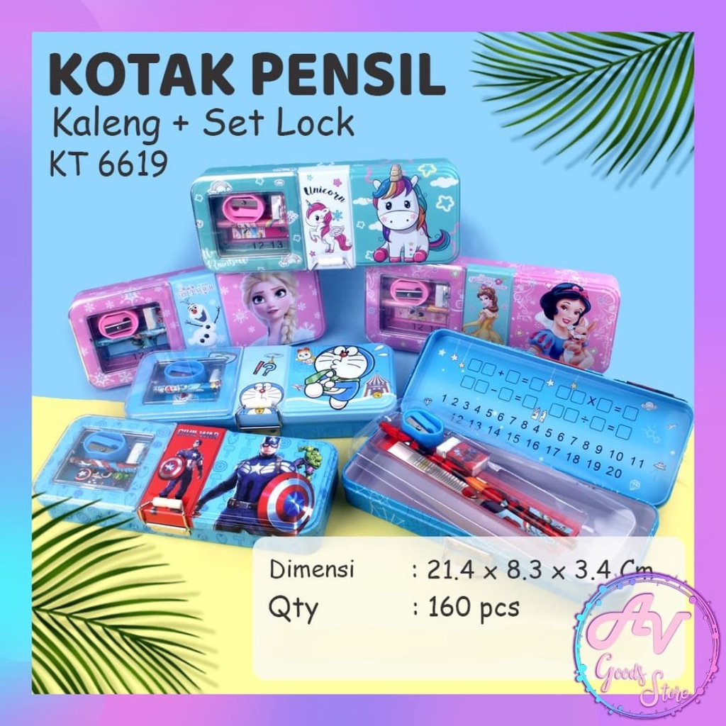 Jual Kotak Pensil Kaleng Set + Lock Karakter Fancy KT6619 / Tempat ...