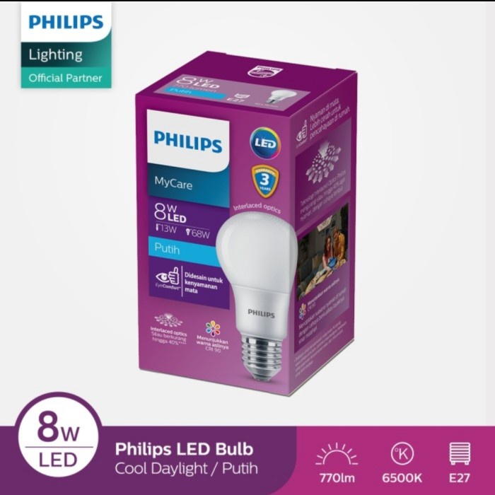 Jual Philips MyCare LEDBulb 8W E27 6500K 230V Putih | Shopee Indonesia