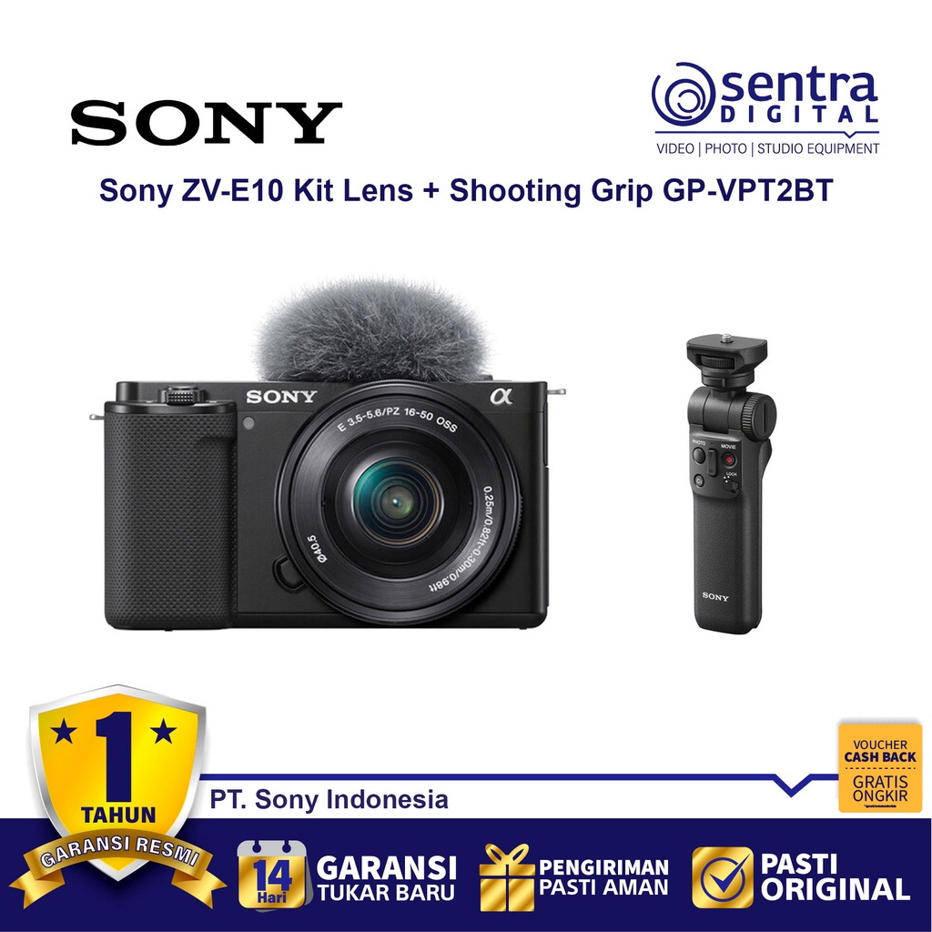 Jual Sony Alpha ZV-E10 / ZVE10 Kit Lens Black with Shooting Grip GP-VPT2BT | Shopee Indonesia