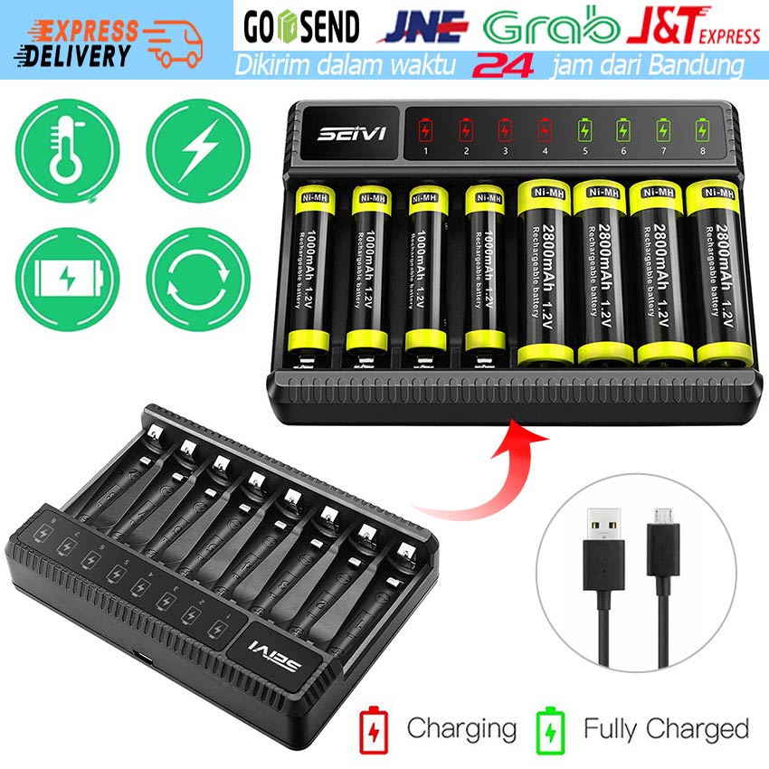 Jual 8 Slot Type-C/Micro USB Baterai Charger Layar Besar for AA / AAA ...