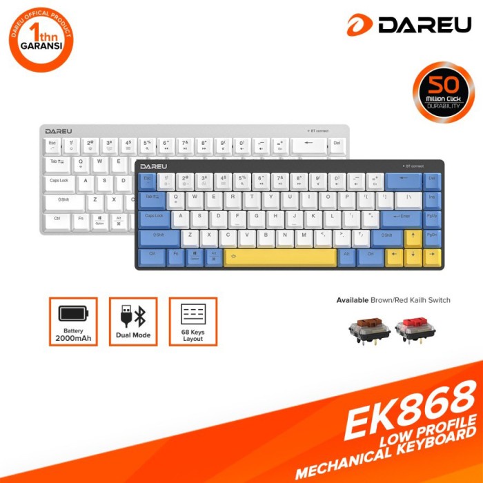 Jual Keyboard Gaming Wireless Mechanical Low Profile DAREU EK868 Dual ...