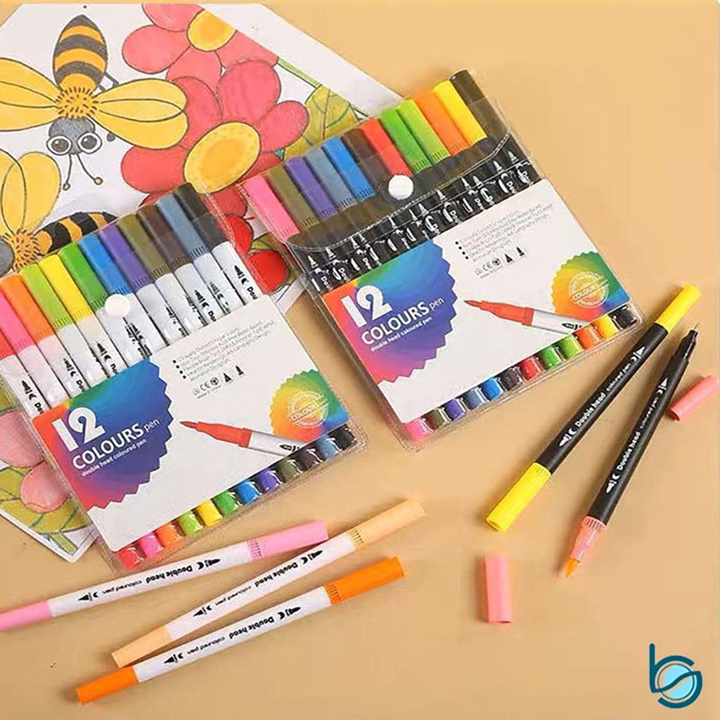 Jual Spidol Warna/Watercolor Marker Pen/Spidol Warna Brush Pen 12/24 ...