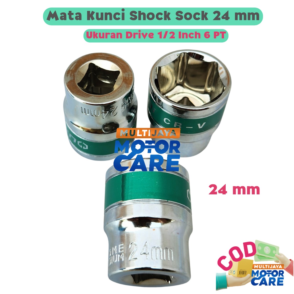Jual Mata Kunci Shock Sock Sok Ukuran 24 mm Drive 1/2 Inch 6 PT CR-V Chrome Vanadium | Shopee ...