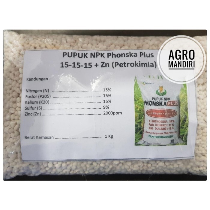 Jual Pupuk NPK Phonska Plus 15-15-15 + Zn Kemasan Ekonomis Repack 1 Kg ...