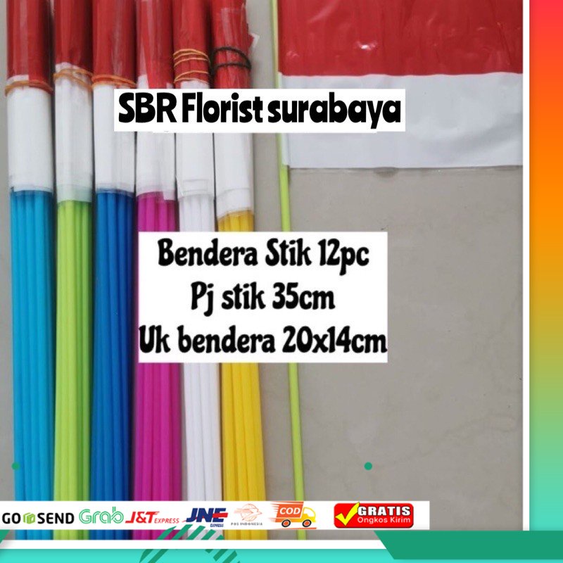 Jual Bendera Stik 17 agustus 20x14cm Bagus Merah Putih isi 12stik ...