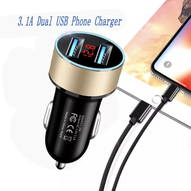 Jual Charger Mobil 3.1A Ganda USB LCD Tegangan Meter Tampilan 12-24V ...