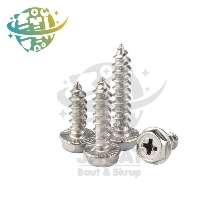 Jual Skrup M5x16 stainless 2 kunci kepala Hex Screw Tapping S304 Sekrup ...