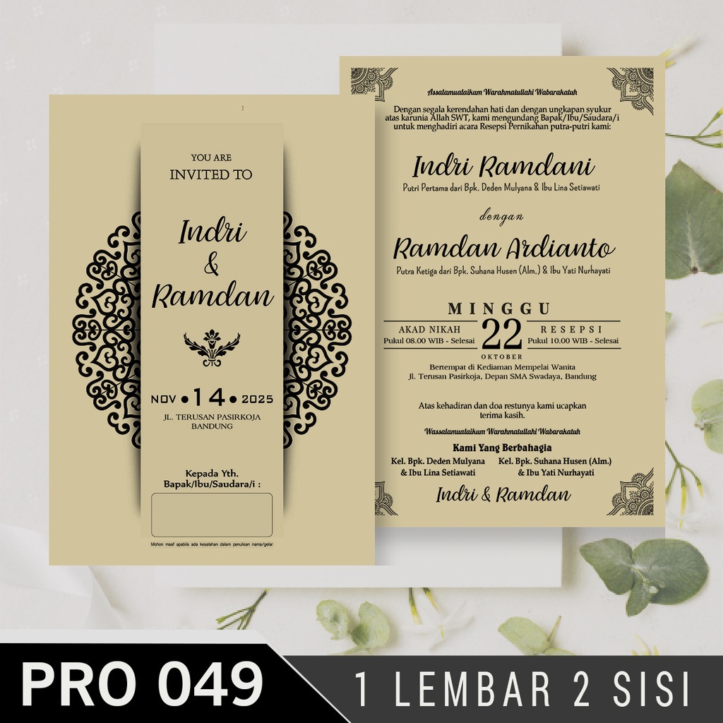 Jual Kode Toko: S7 - 50 Desain Undangan 1 Lembar 2 Sisi Bahan Jasmine ...