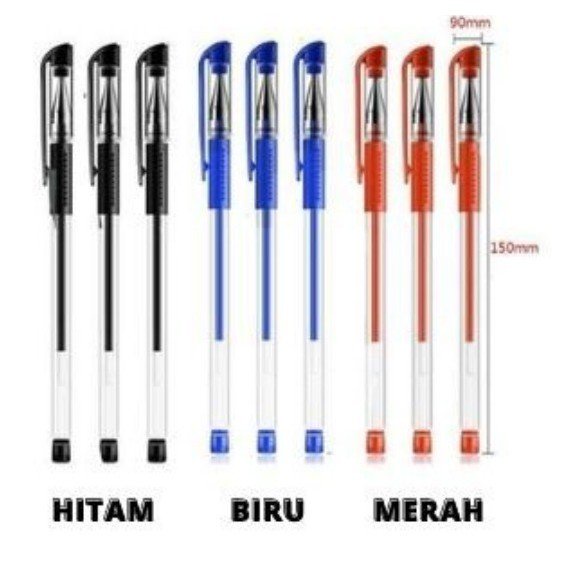 Jual GW PENA GEL PULPEN BOLPOIN PEN CAIR 0.5 MM HITAM / BIRU / MERAH ...