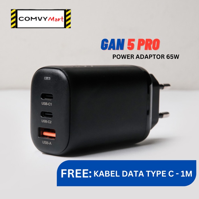 Jual Kepala Charger GaN 5 Pro Ultra Fast Charging 2 Type C + 1 Type A ...