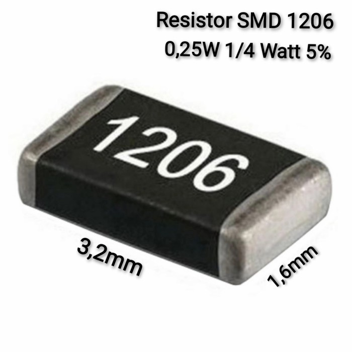 Jual 50pcs 50 buah 102 Resistor SMD 1206 0,25W 0,25 Watt 5% 1Kohm 1K ...