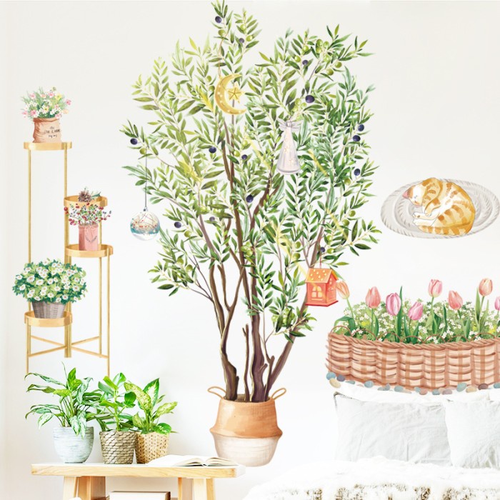 Jual New Decoration Style wall stiker dinding aesthetic kamar motif pohon bonsai wall sticker ...