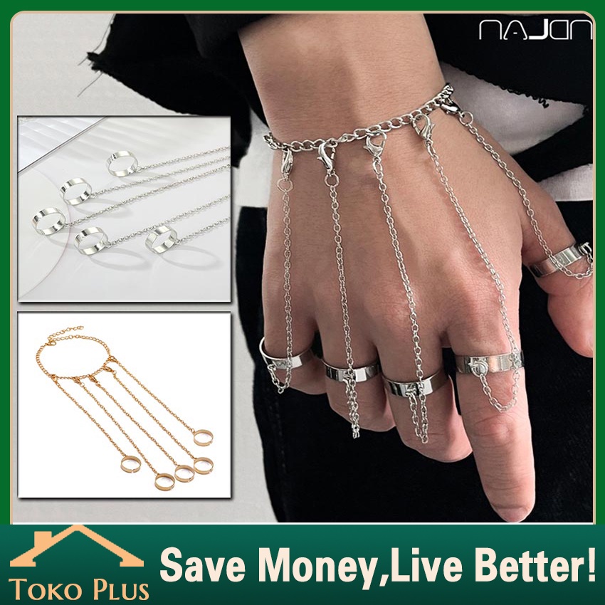 Jual Set Gelang Rantai Cincin Model Terbuka Desain Rantai Daun Gaya hip ...