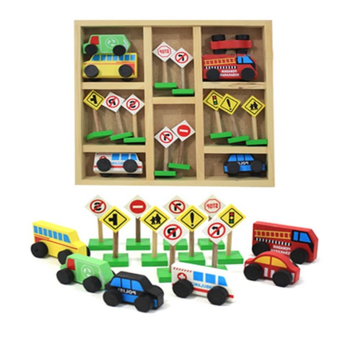 Jual GL98 Mainan Edukasi Rambu-rambu lalu lintas plus mobil kayu ...
