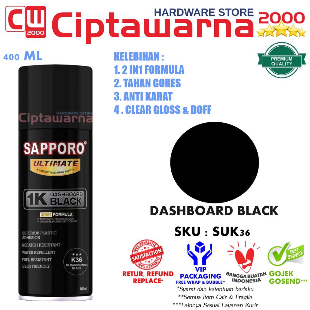 Jual Cat Saporo Sapporo Ultimate K36 1K DASHBOARD BLACK / Sapporo Spray | Shopee Indonesia