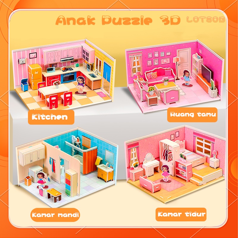 Jual 3D susun DIY Rumah House Mainan Edukasi Anak Puzzle 3D Miniatur ...