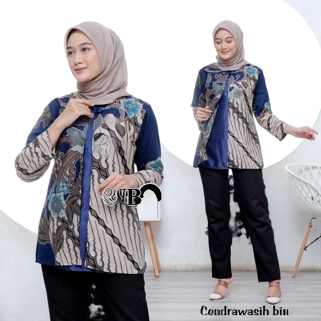 Jual Atasan Batik Wanita Nuansa Warna Biru Seragam Kantor Resepsi ...