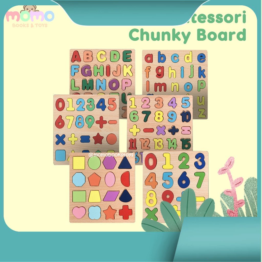 Jual Puzzle Huruf ABC Angka Bentuk - Montessori Alphabet Chunky Board ...